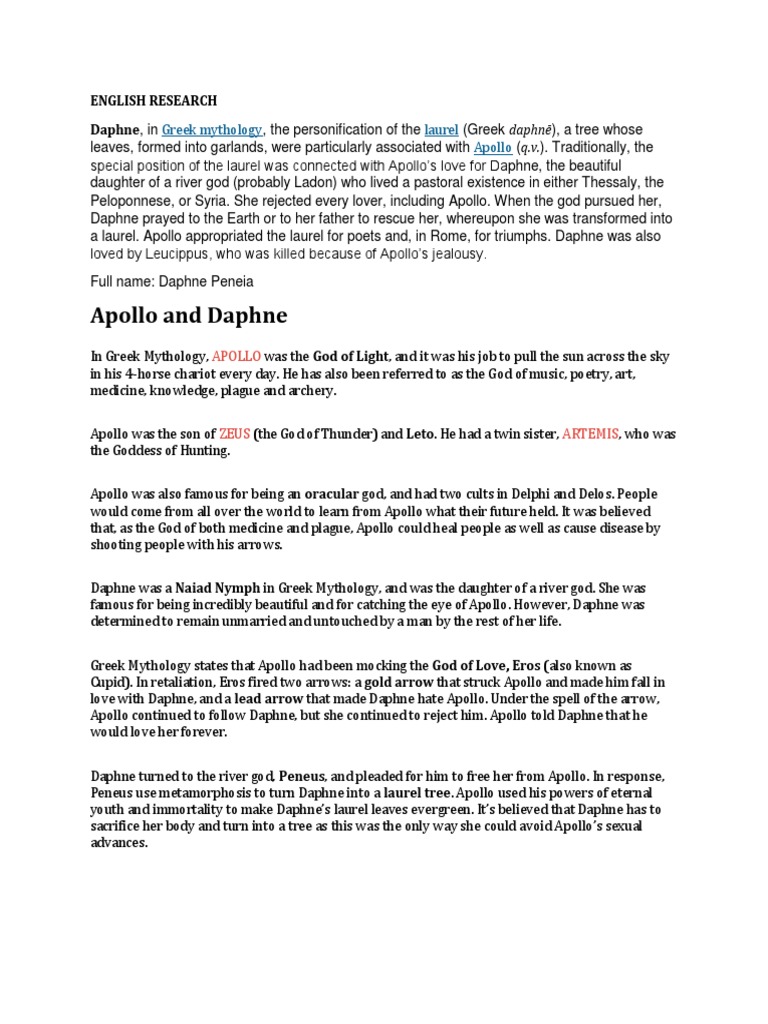 Apollo and Daphne: Greek Mythology Laurel Apollo | PDF | Apollo ...