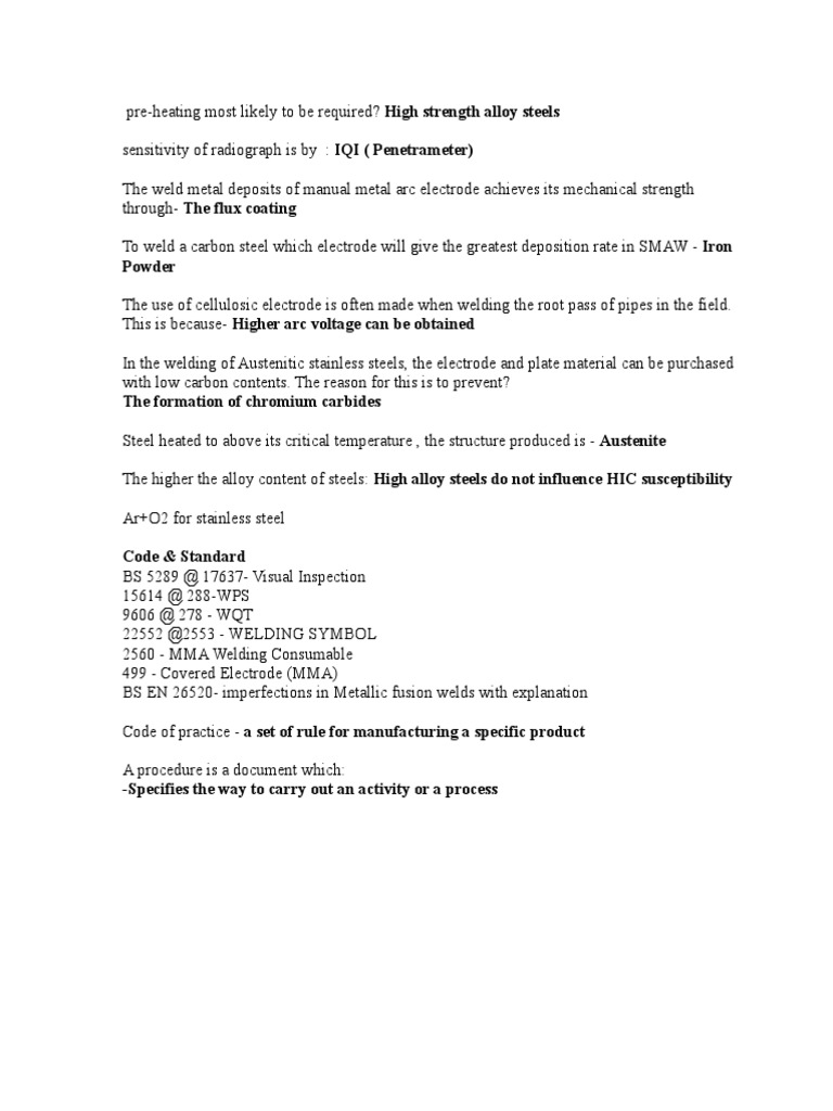 Summary Note For CSWIP 3.1 | PDF | Steel | Welding