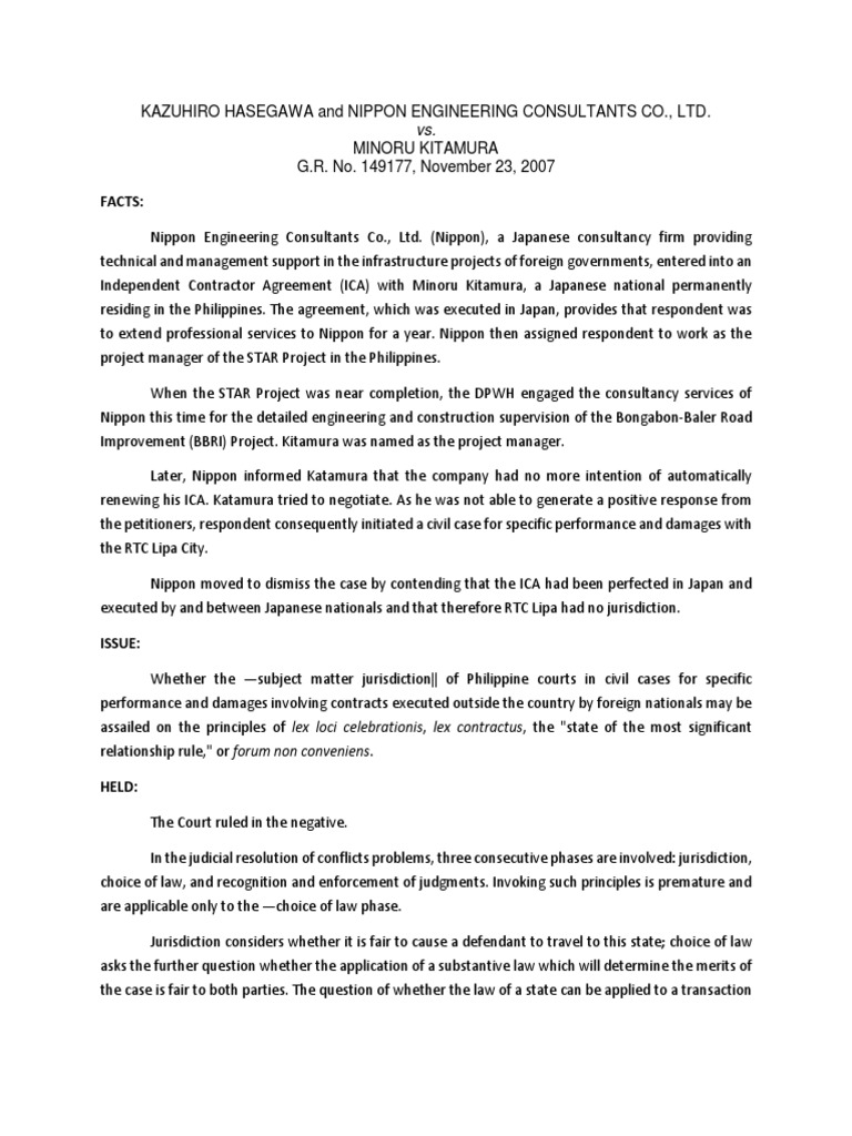1 Hasegawa Vs Kitamura 1 | PDF | Choice Of Law | Jurisdiction
