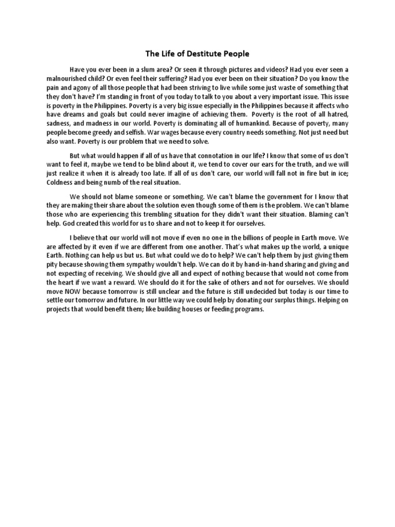 The Life of Destitute People | PDF | Society | Poverty