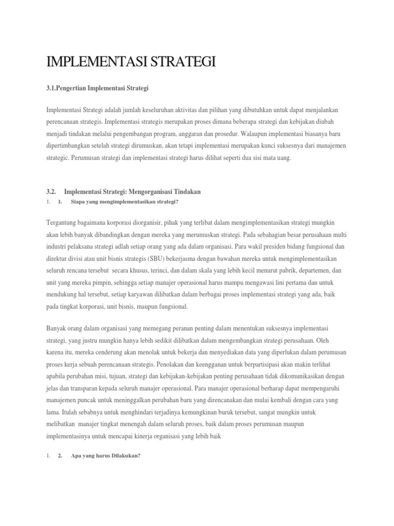 Proses Implementasi Strategi Bisnis | PDF | Bisnis