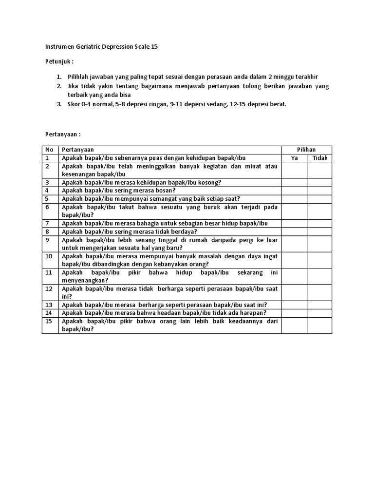 Skala Depresi & Kognitif Lansia | PDF