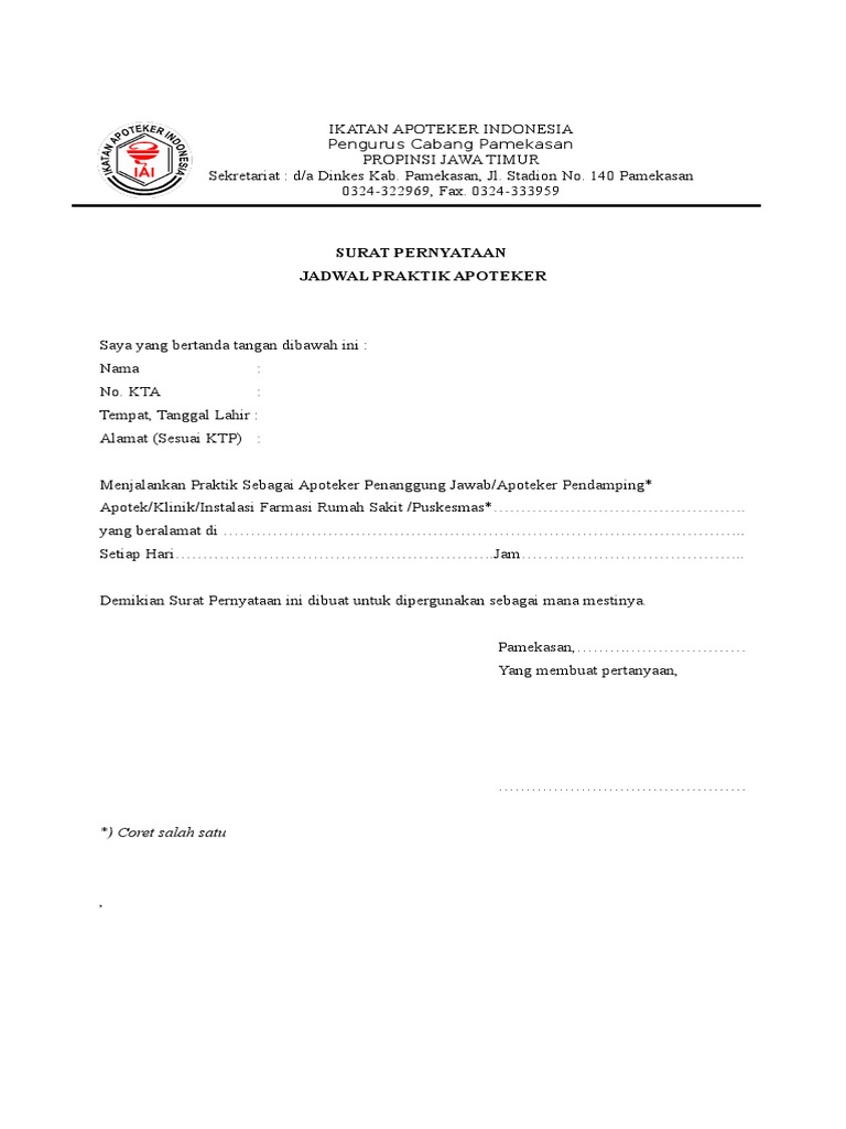 Surat Pernyataan Jadwal APt | PDF