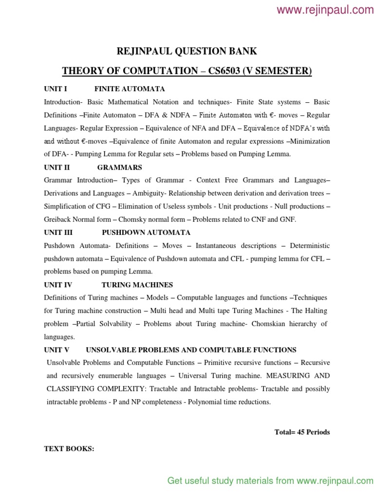 Question Bank TOC - Rejinpaul PDF | PDF | Formalism (Deductive) | Formal Methods