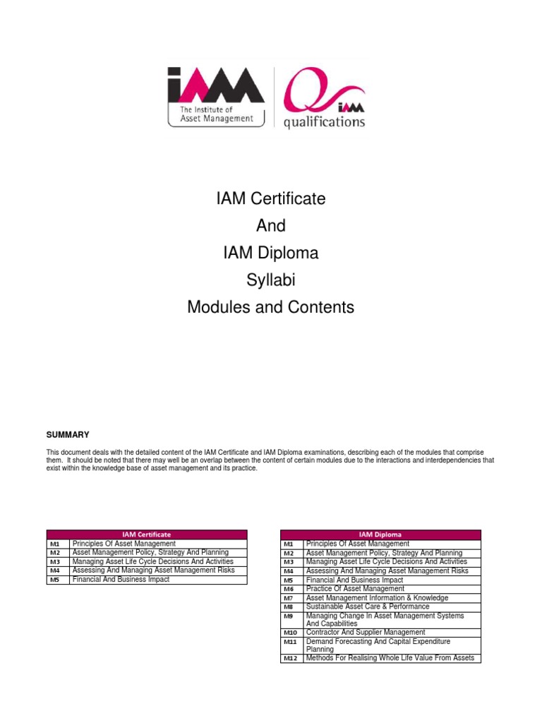 IAM Certificate and Diploma Syllabi Overview | PDF | Asset Management ...
