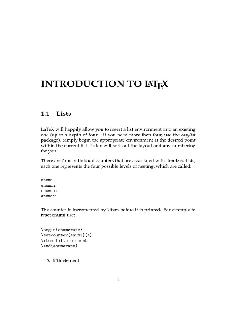 Introduction To L TEX: 1.1 Lists | PDF | Teaching Mathematics | Science
