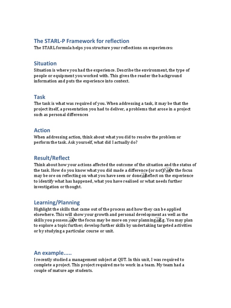 The STARL-P Framework For Reflection | PDF | Learning | Cognition