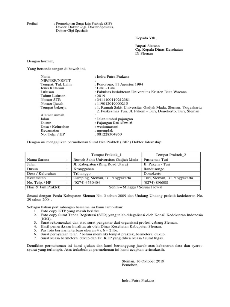Form Permohonan SIP Internsip 2019 | PDF