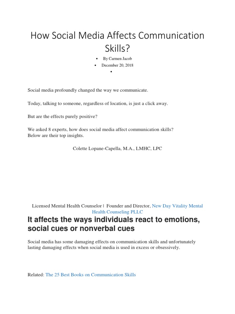 How Social Media Affects Communication Skills | PDF | Cyberbullying ...