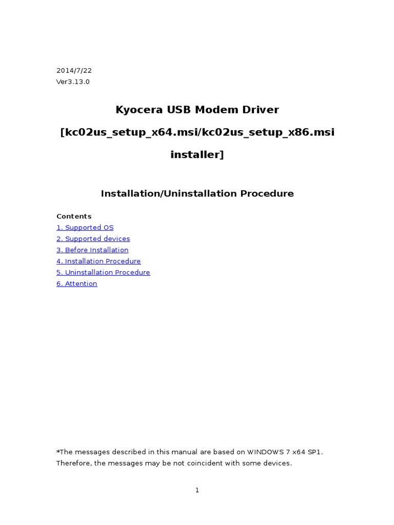 Kyocera USB Modem Driver (Kc02us - Setup - X64.msi/kc02us - Setup - X86.msi Installer) | PDF ...