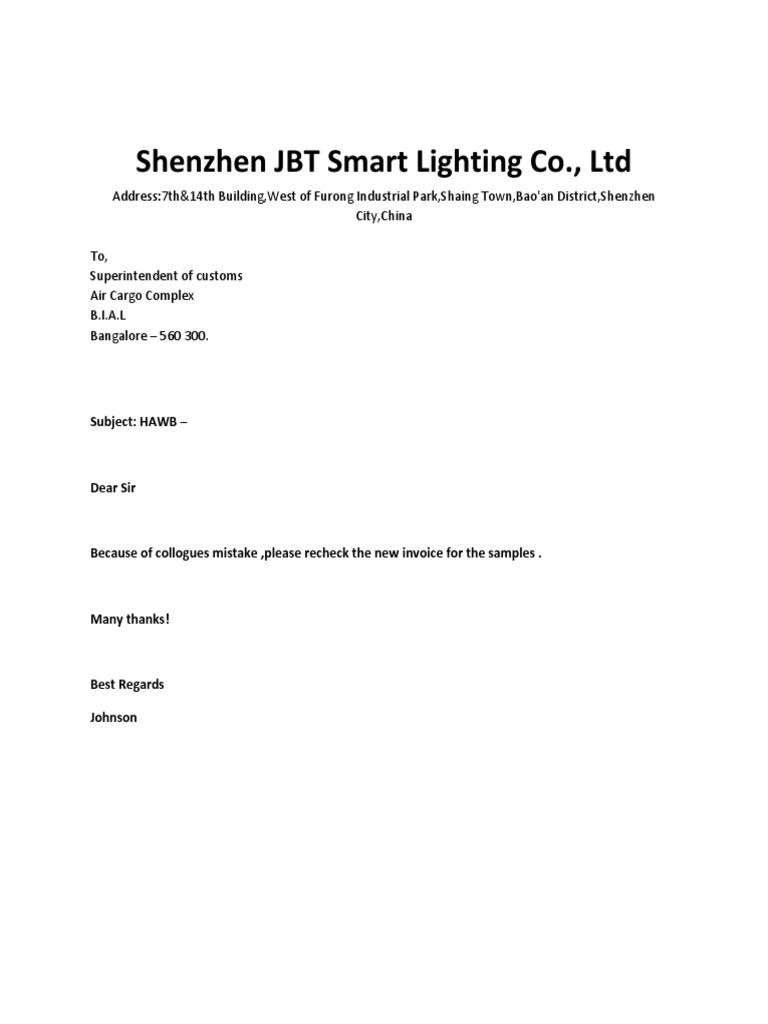 Superintendent of Customs Clarification Letter Format | PDF