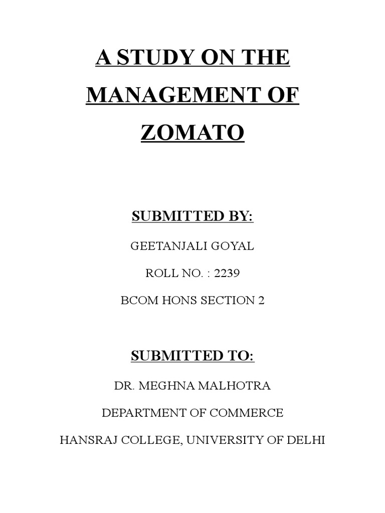 An Analysis of Zomato's Management Strategies | PDF | Sales | Employment