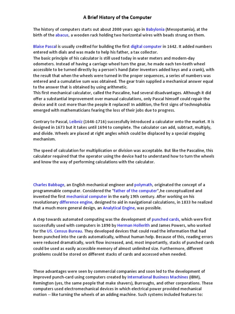 A Brief History of The Computer: Babylonia Abacus Blaise Pasca Digital ...