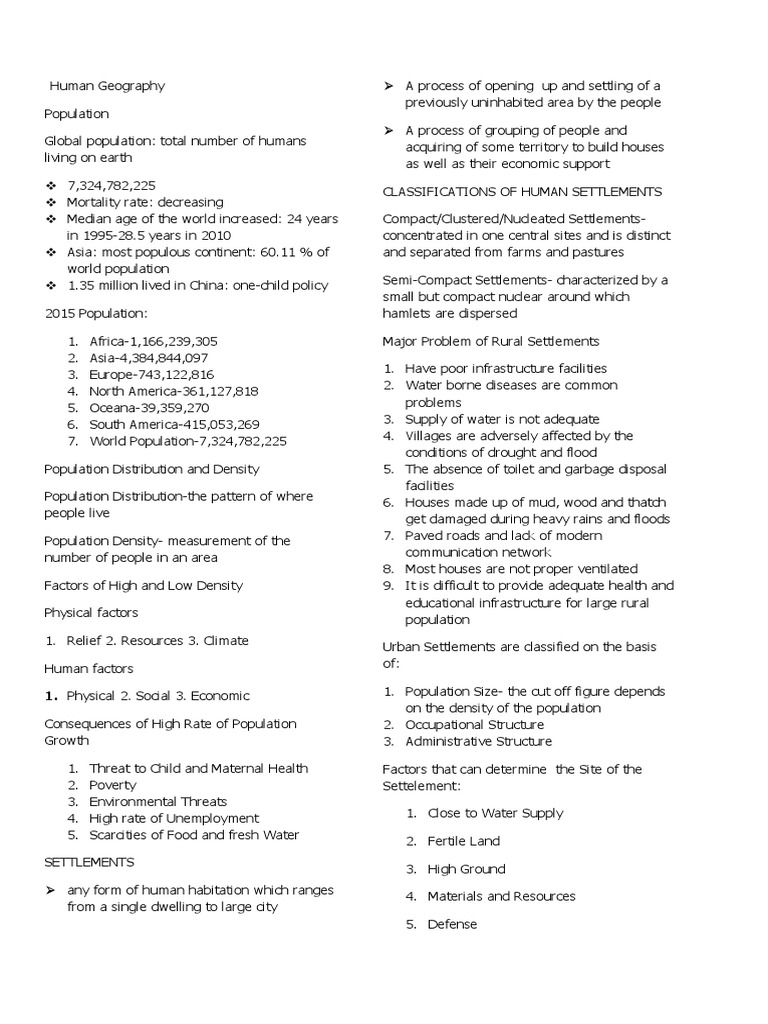 Human Geography OUTLINE | PDF | Human | Village