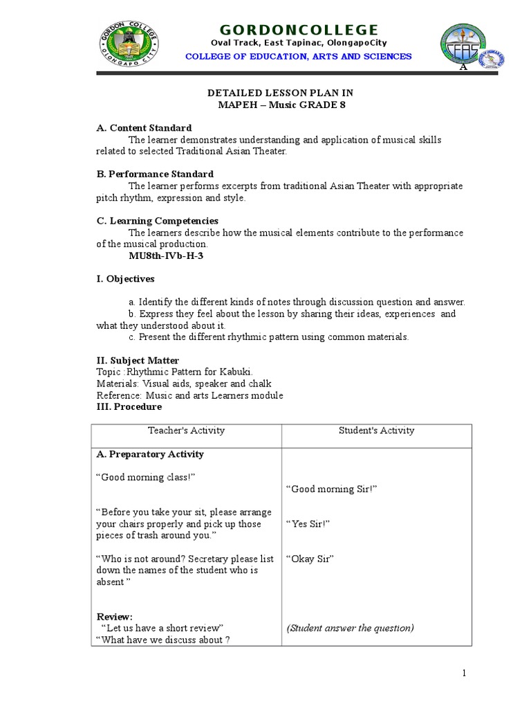Music G8 Q4 2 | PDF | Learning | Lesson Plan