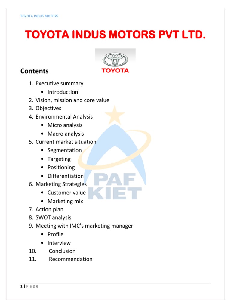 Toyota Indus Motors | PDF | Toyota | Pricing