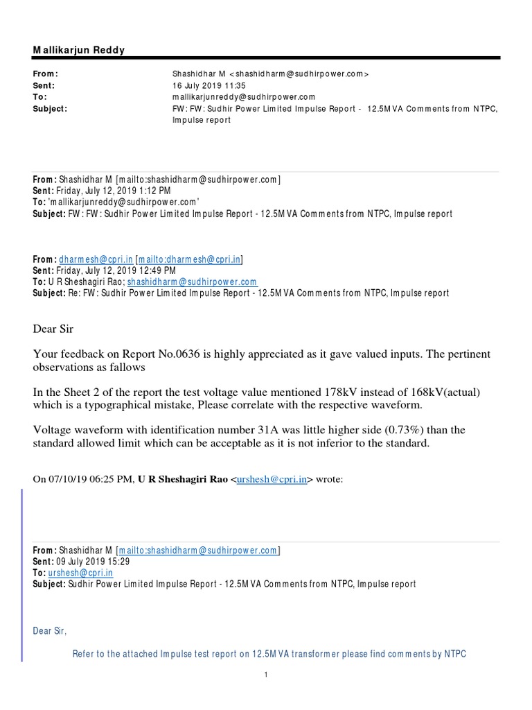 CPRI Clarification On 12.5MVA Impulse Test PDF | PDF