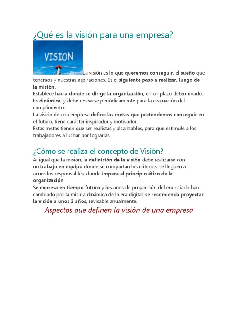 Qué Es La Visión para Una Empresa | PDF | Calidad (comercial) | Liderazgo
