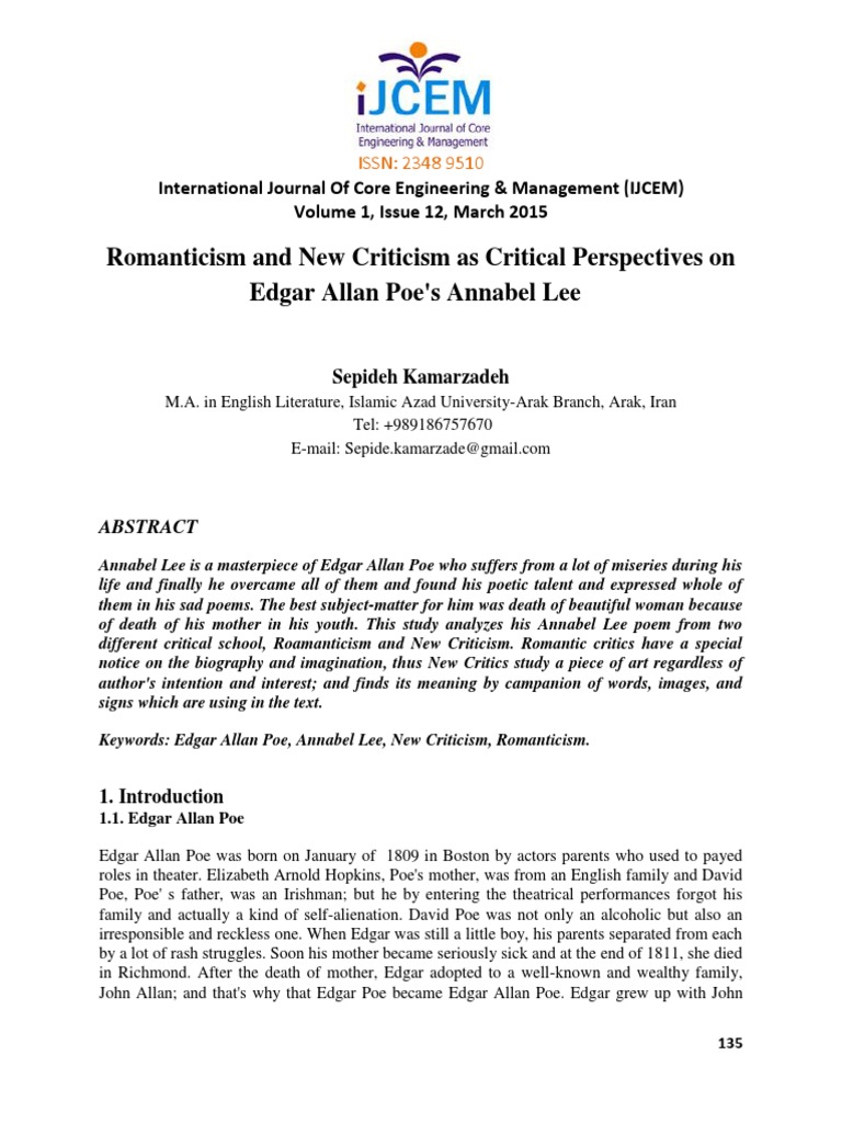 Romanticism and New Criticism As Critical Perspectives On Edgar Allan ...