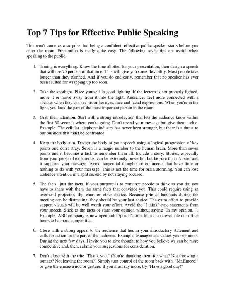 7 Tips For Public Speaking | PDF