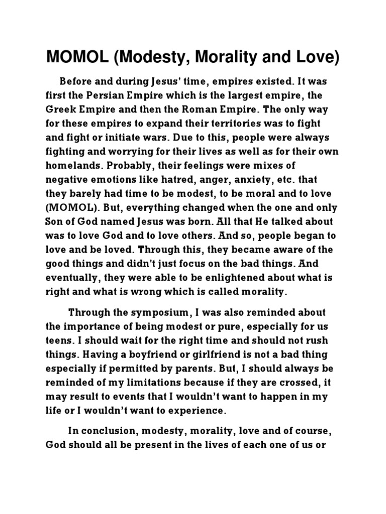 MOMOL (Modesty, Morality and Love) | PDF | Religion & Spirituality