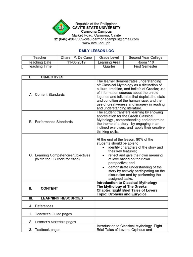 Orpheus and Eurydice - Detailed Lesson Plan | PDF | Orpheus | Greek ...