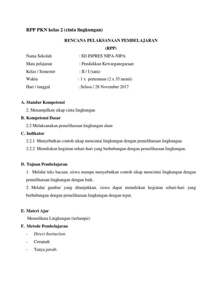 RPP PKN Kelas 2 | PDF
