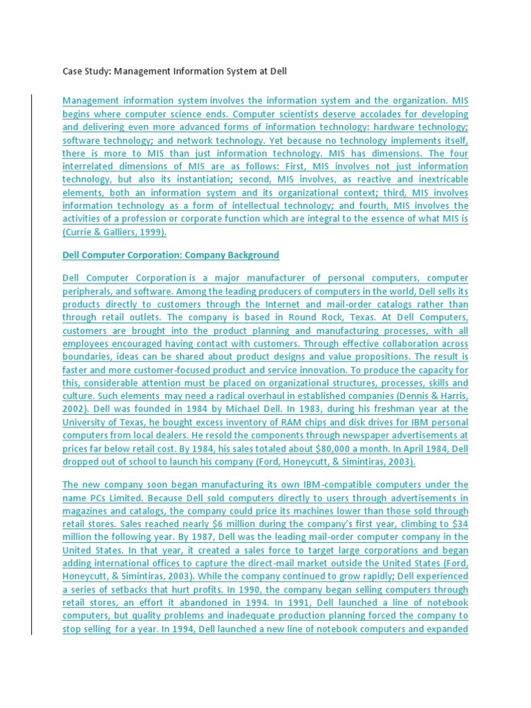 Case Study DELL Anne | PDF | Dell | Management Information System