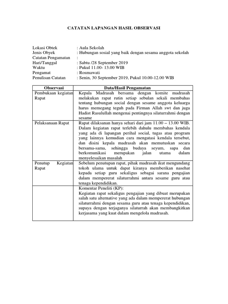 Catatan Lapangan Hasil Observasi | PDF
