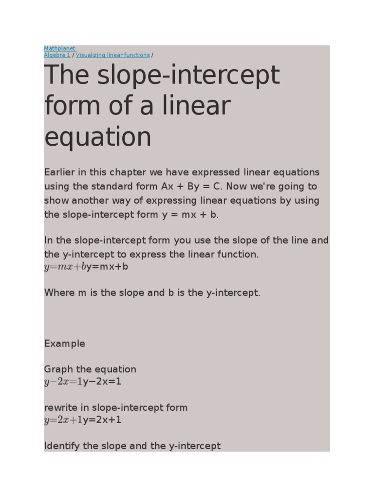 Explaining the Slope-Intercept Form of a Linear Equation | PDF ...