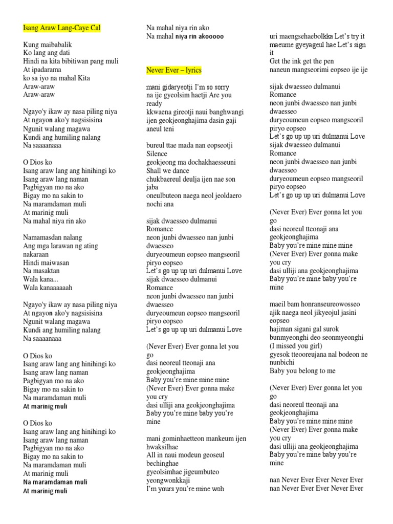 Isang Araw Lang - Caye Cal Lyrics | PDF