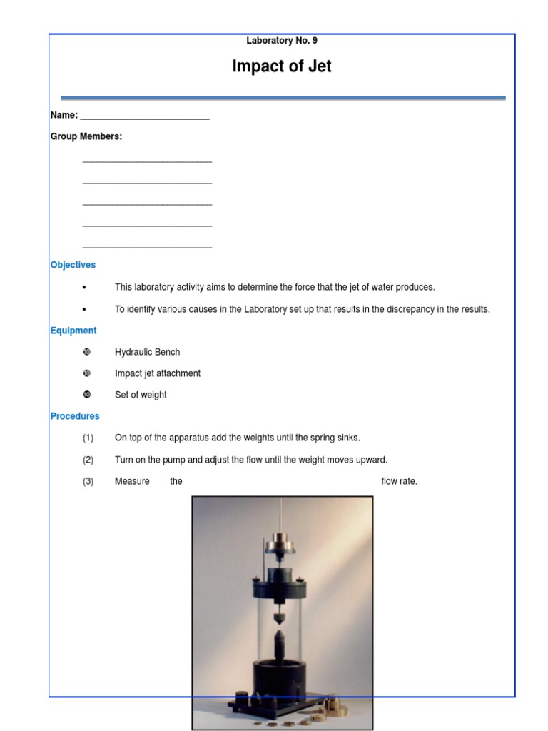 Impact of Jet: Laboratory No. 9 | PDF | Flow Measurement | Nozzle