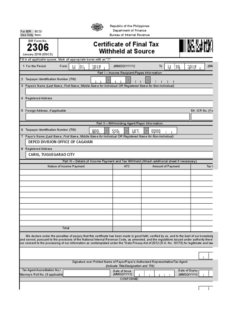 Bir Form 2307 2307 | PDF | Withholding Tax | Value Added Tax