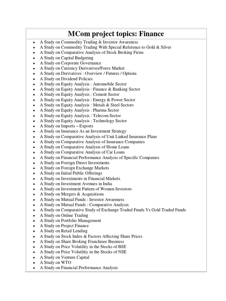 MCom Project Topics in Finance | PDF