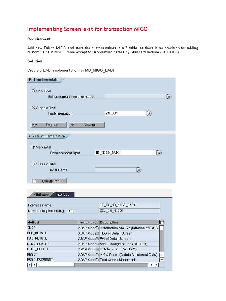 BADI Implementing Screen MIGO | PDF