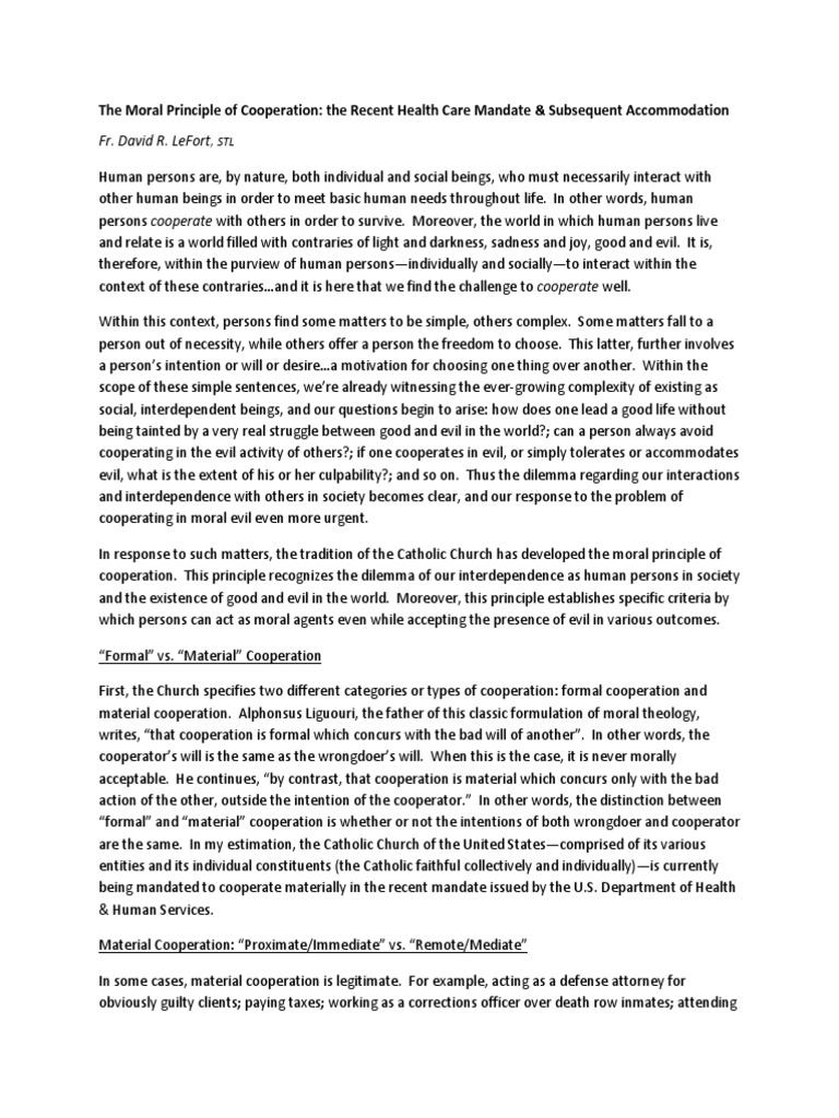 Moral Cooperation and Health Mandates | PDF | Good And Evil | Catholic ...