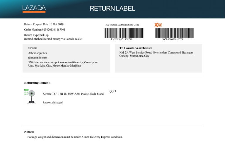 Lazada Return Label Instructions | PDF