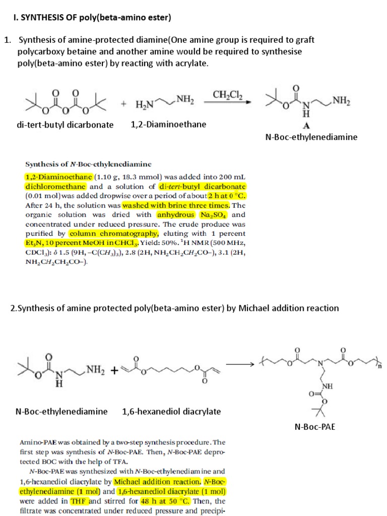 I. SYNTHESIS OF Poly (Beta-Amino Ester) | PDF