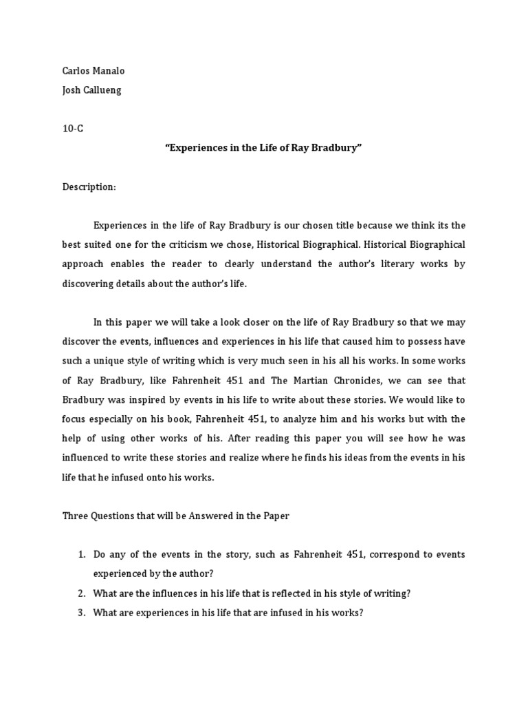 Ray Bradbury Historical Biographical Criticism | PDF | Ray Bradbury ...