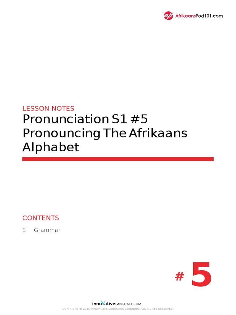 Pronunciation S1 #5 Pronouncing The Afrikaans Alphabet: Lesson Notes ...