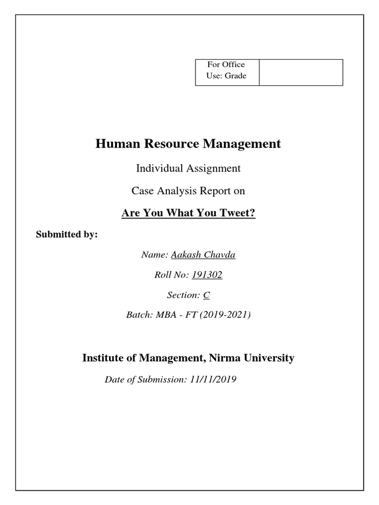 Human Resource Management: Individual Assignment Case Analysis Report On | PDF | Performance ...