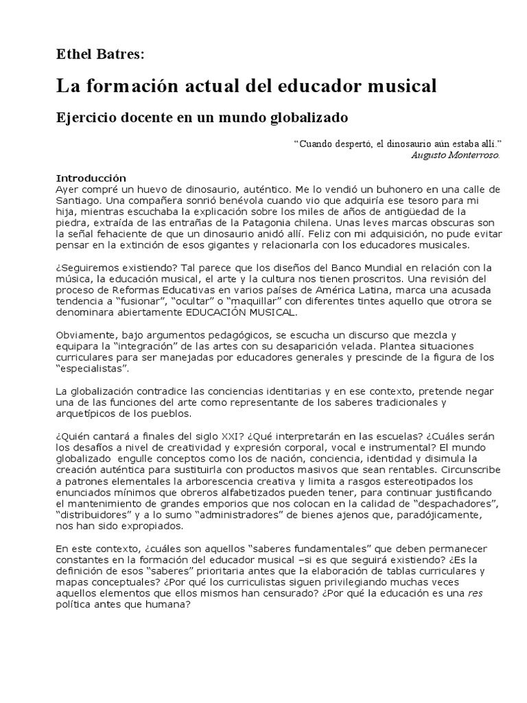 La Formación Actual Del Educador Musical. Ejercicio Docente en Un Mundo ...