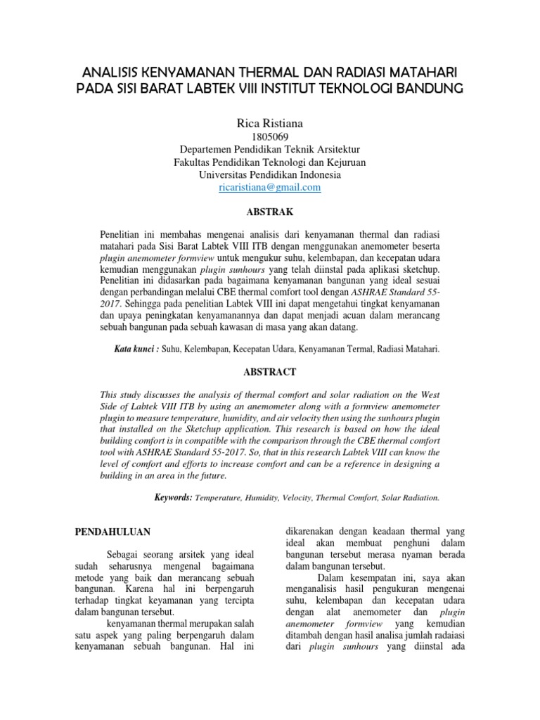Analisis Kenyamanan Thermal Labtek VIII | PDF