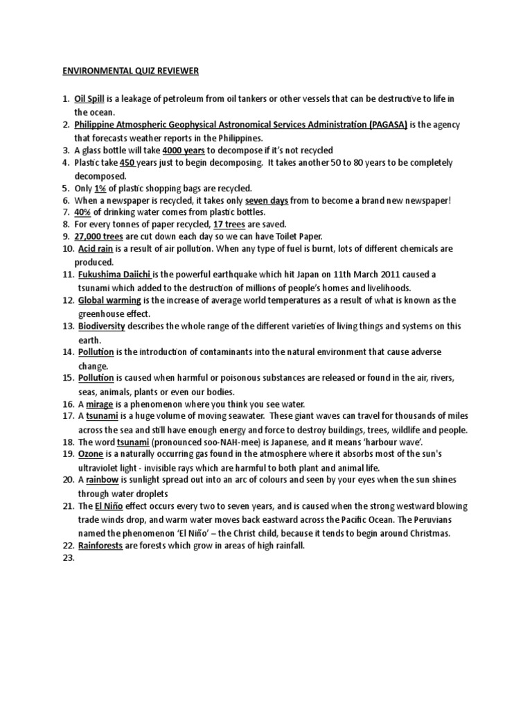 Environmental Quiz Reviewer 2 | PDF | Atmosphere Of Earth | Sea