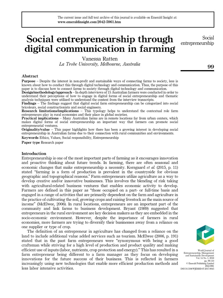 Social Entrepreneurship Through Digital Communication in Farming | PDF ...