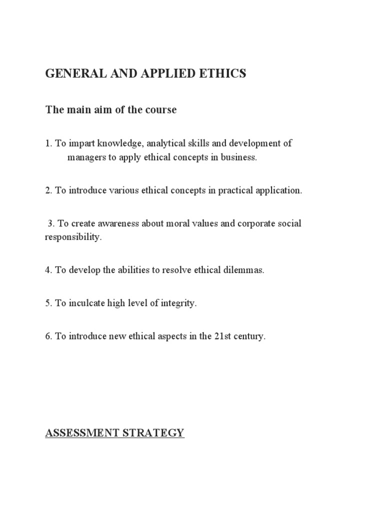 General and Applied Ethics: The Main Aim of The Course | PDF | Business ...
