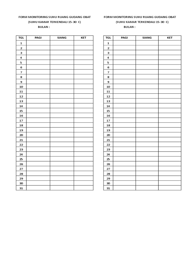 Form Suhu Ruang Gudang Obat | PDF