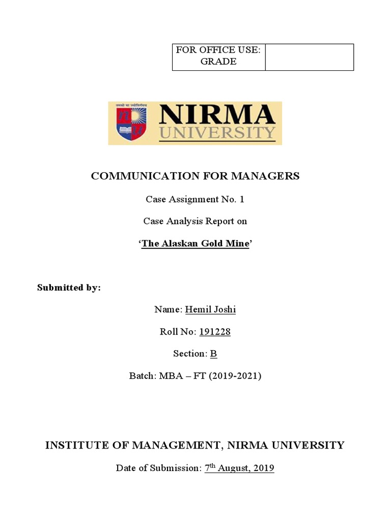 Communication For Managers: For Office Use: Grade | PDF | Business