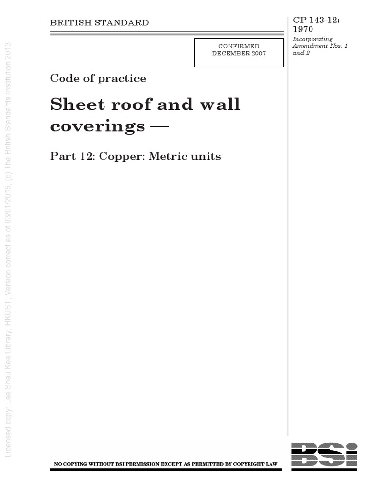 Sheet Roof and Wall Coverings - : Code of Practice | PDF | Roof | Corrosion