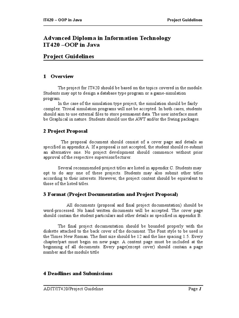 IT420 Project Guidelines | PDF | Object Oriented Programming | Computer Program